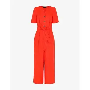 Whistles Fiona Short-sleeved Linen Jumpsuit - Red