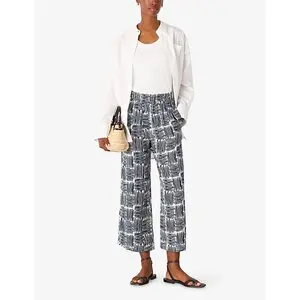 Whistles Abstract-print Cropped Trousers - Blue