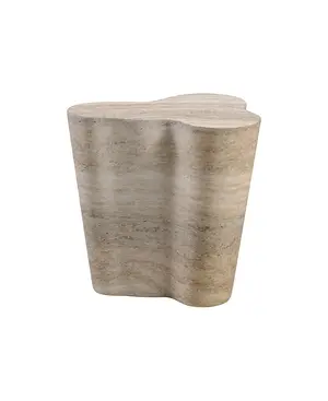 TOV FURNITURE Slab Faux Marble Short Side Table - Travertine