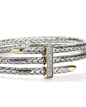 John Hardy Sterling & 14k Yellow Gold Diamond Spear Flex Cuff Bracelet - Silver