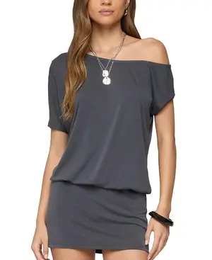 EDIKTED Sevie Off Shoulder Mini Dress - Dark-gray