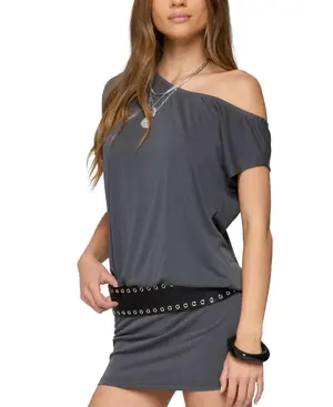 EDIKTED Sevie Off Shoulder Mini Dress - Dark-gray