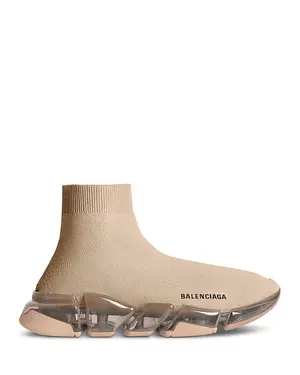 Balenciaga Speed 2.0 Knit Sneakers With Clear Sole - Beige