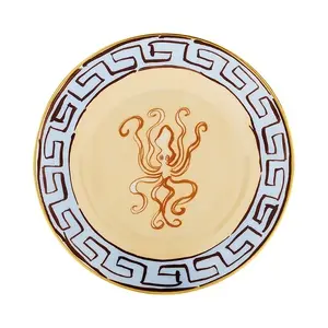 GINORI 1735 Flat Bread Plate Cm 16 In. 6 1/2 Impero - Il Viaggio Di Nettuno - Brown + Light Bl