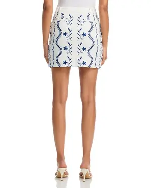 Aqua Embroidered Denim Mini Skirt