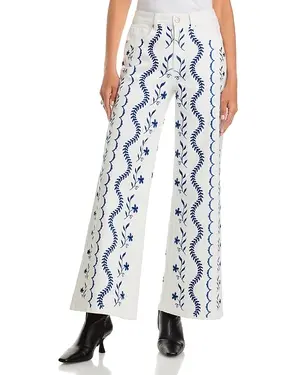 Aqua Embroidered High Rise Wide Leg Jeans