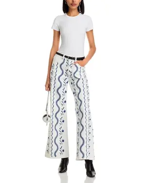 Aqua Embroidered High Rise Wide Leg Jeans