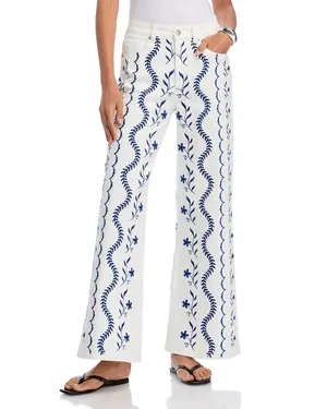 Aqua Embroidered High Rise Wide Leg Jeans