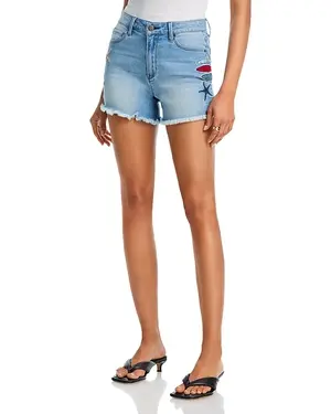 Aqua Embroidered Denim Shorts