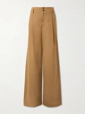 Chloé Pleated Cotton-canvas Straight-leg Trousers - Brown