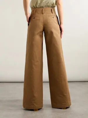 Chloé Pleated Cotton-canvas Straight-leg Trousers - Brown