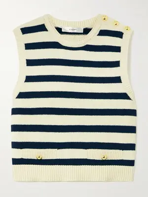 FRAME The Harbor Button-detailed Striped Cotton-blend Vest - Neutrals