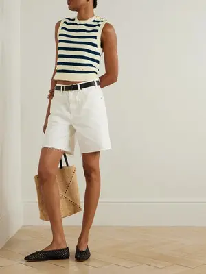 FRAME The Harbor Button-detailed Striped Cotton-blend Vest - Neutrals