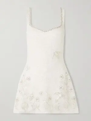 CLIO PEPPIATT Snowdrop Embellished Beaded Mini Dress - Neutrals