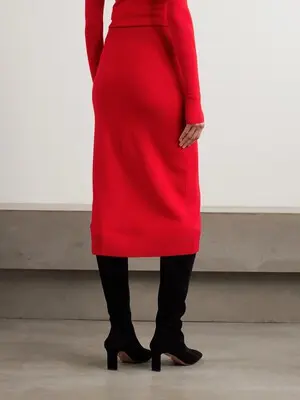 Victoria Beckham Ribbed Merino Wool-blend Midi Skirt - Red