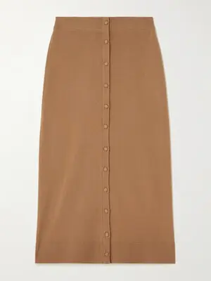 Victoria Beckham Merino Wool-blend Midi Skirt - Brown