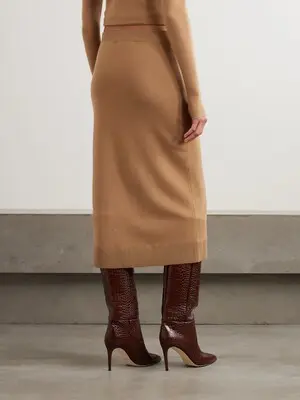 Victoria Beckham Merino Wool-blend Midi Skirt - Brown