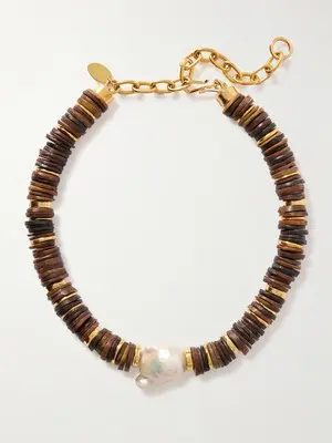 LIZZIE FORTUNATO Gold-plated Bone And Pearl Necklace - Brown