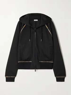 Burberry Checked Piqué-trimmed Jersey Hooded Track Jacket