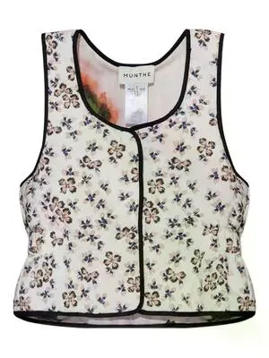 Munthe Floral-print Cropped Gilet - Grey