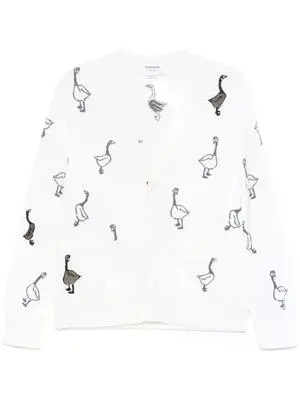 Thom Browne Pattern-intarsia Virgin Wool Cardigan - White