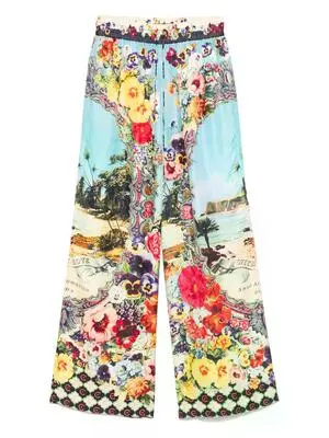 Camilla Floral-print Silk Trousers - Blue