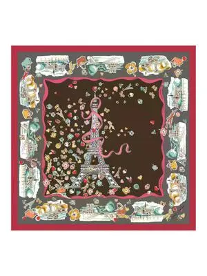 Longchamp Equestrian Tower Silk Scarf - Brown