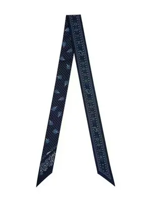 Longchamp French Bandana Printed Silk Neck Scarf - Blue