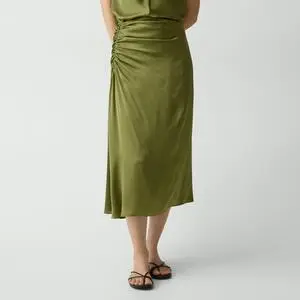 Theory Ruched A-line Midi Skirt - Avocado