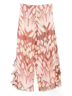 PatBO Abstract Print Ruffled Trousers
