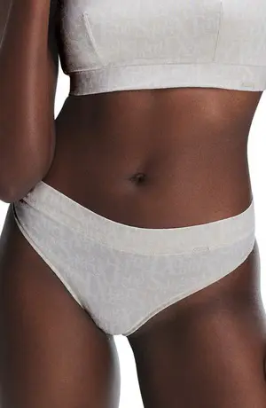SAVAGE X FENTY Stretch Cotton Essentials Thong - Beige Please Signature Script