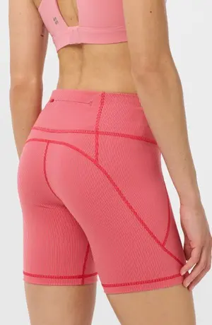 Sweaty Betty Power 6" Bike Shorts - Red Micro Stripe Print