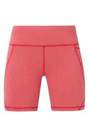 Sweaty Betty Power 6" Bike Shorts - Red Micro Stripe Print