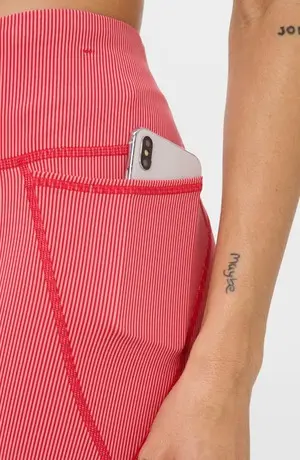 Sweaty Betty Power 6" Bike Shorts - Red Micro Stripe Print