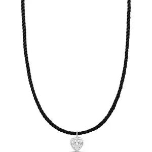 SHYMI Cubic Zirconia Heart Pendant Necklace Black Silver