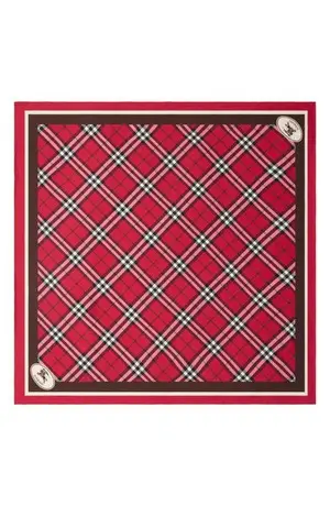 Burberry Medium Check Ekd Stamp Square Silk Twill Scarf - Post Red