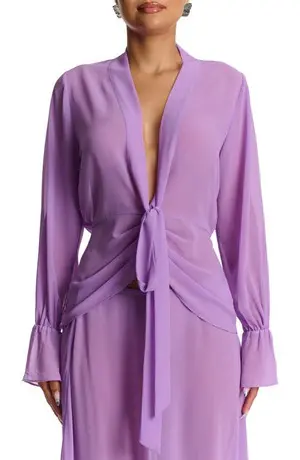 Naked Wardrobe Plunge Tie-front Chiffon Top