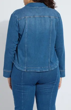 Lyssé Curve Hem Denim Trucker Jacket - Mid Wash