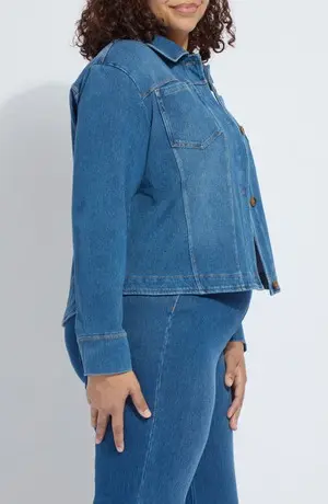 Lyssé Curve Hem Denim Trucker Jacket - Mid Wash