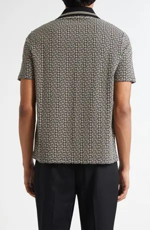Balmain Couture Label Monogram Jacquard Half Zip Polo - Gfe Ivory/black