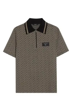 Balmain Couture Label Monogram Jacquard Half Zip Polo - Gfe Ivory/black