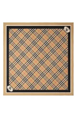 Burberry Medium Check Ekd Stamp Square Silk Twill Scarf - Sand