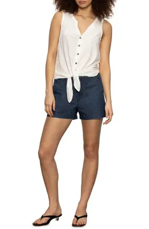 Sanctuary Tie Front Slub Jersey Button-up Tank