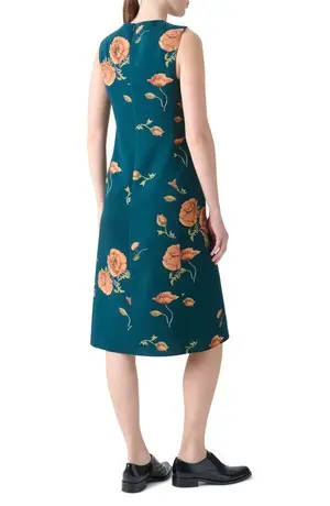 Akris Anemone Floral Print Wool-blend Sheath Dress