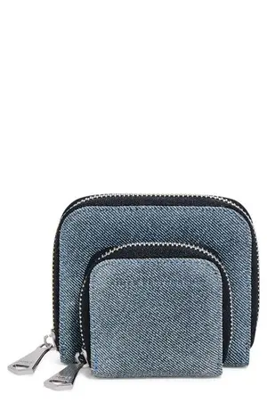 AIMEE Bowery Double Zip Wallet Denim Studded