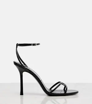 JIMMY CHOO Leo 100 Leather Sandals - Black