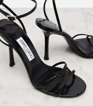 JIMMY CHOO Leo 100 Leather Sandals - Black
