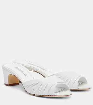 Manolo Blahnik Piruabar 50 Ruched Leather Mules - White