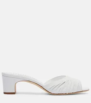 Manolo Blahnik Piruabar 50 Ruched Leather Mules - White