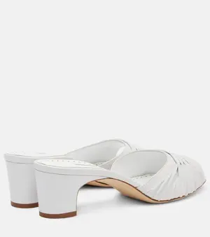 Manolo Blahnik Piruabar 50 Ruched Leather Mules - White